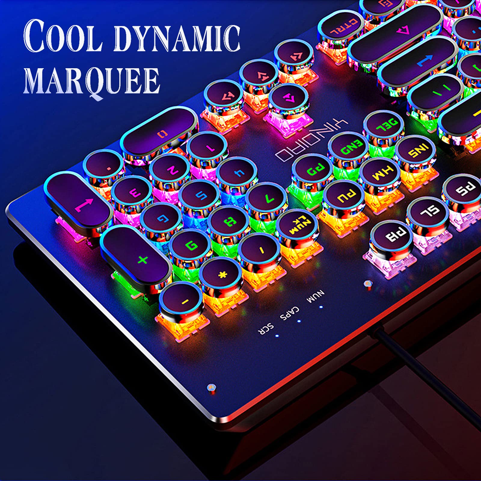 Basaltech Brown Switch Mechanical Keyboard with Rainbow LED Backlit, Typewriter Style Gaming Keyboard with 104-Keys Round Keycaps, Retro Steampunk Keyboard Metal Panel with Wired USB for PC/Mac