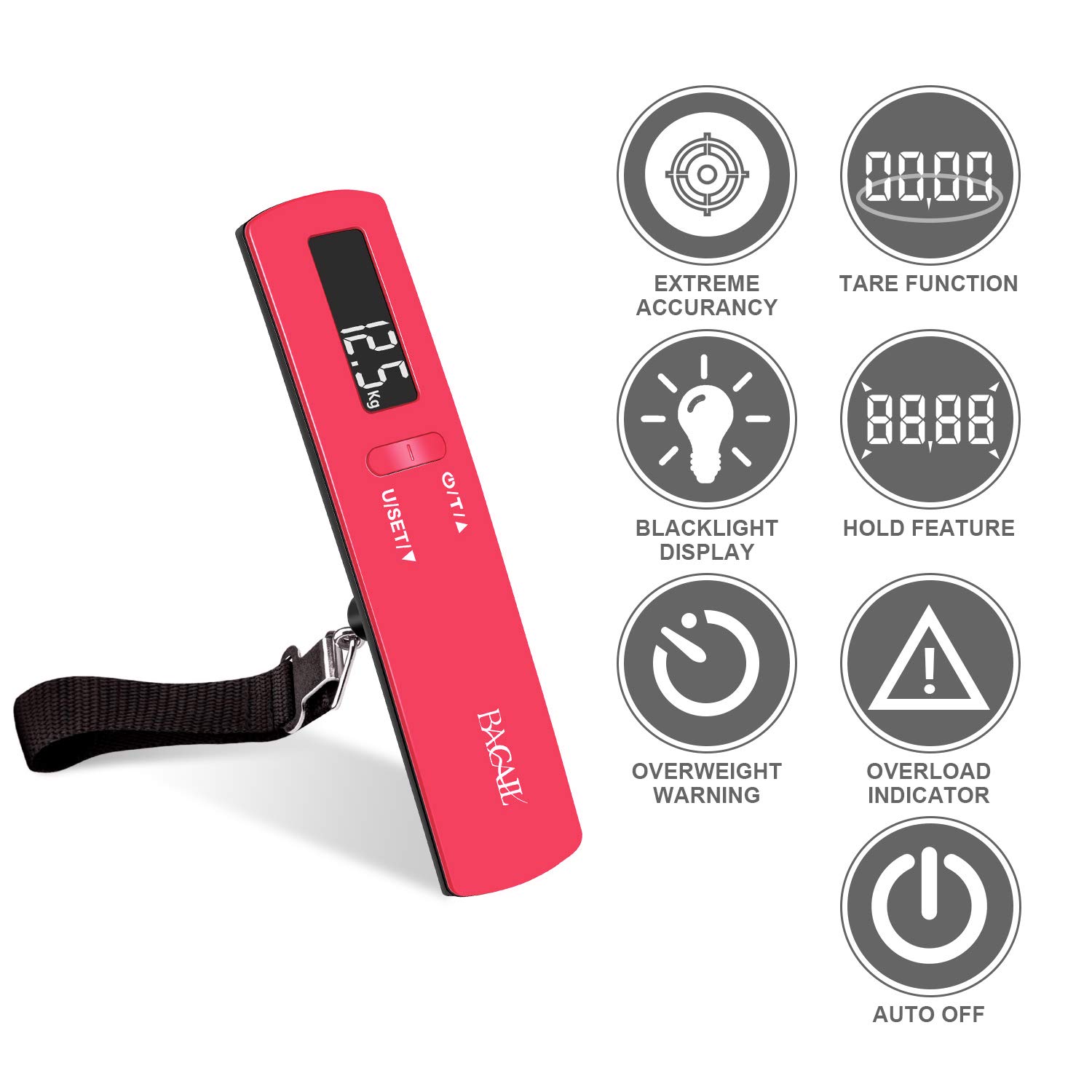 BAGAIL BASICS Digital Luggage Scale, 110lbs Hanging Baggage Scale with Backlit LCD Display, Portable Suitcase Weighing Scale, Travel Luggage Weight Scale with Hook, Strong Straps for Travelers Blue