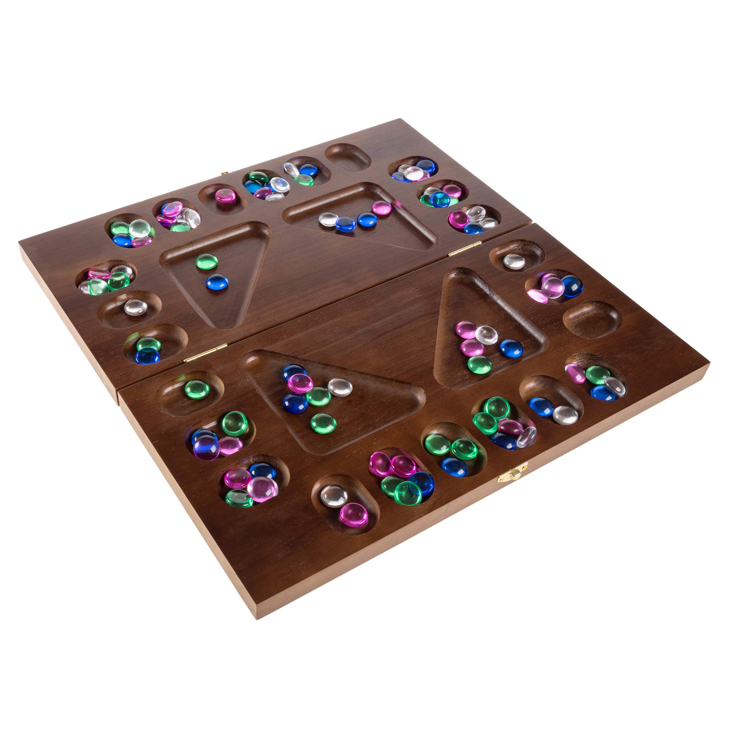 Mancala Board Game- 4 Player, Square Root Strategy Game, Folds for Storage or Travel and Includes 96 Plastic Stones for Kids & Adults by Hey! Play! , Brown