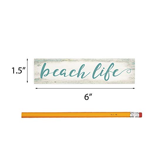 P. Graham Dunn Beach Life Turquoise Script Design White Wash 6 x 1.5 Mini Pine Wood Tabletop Sign Plaque