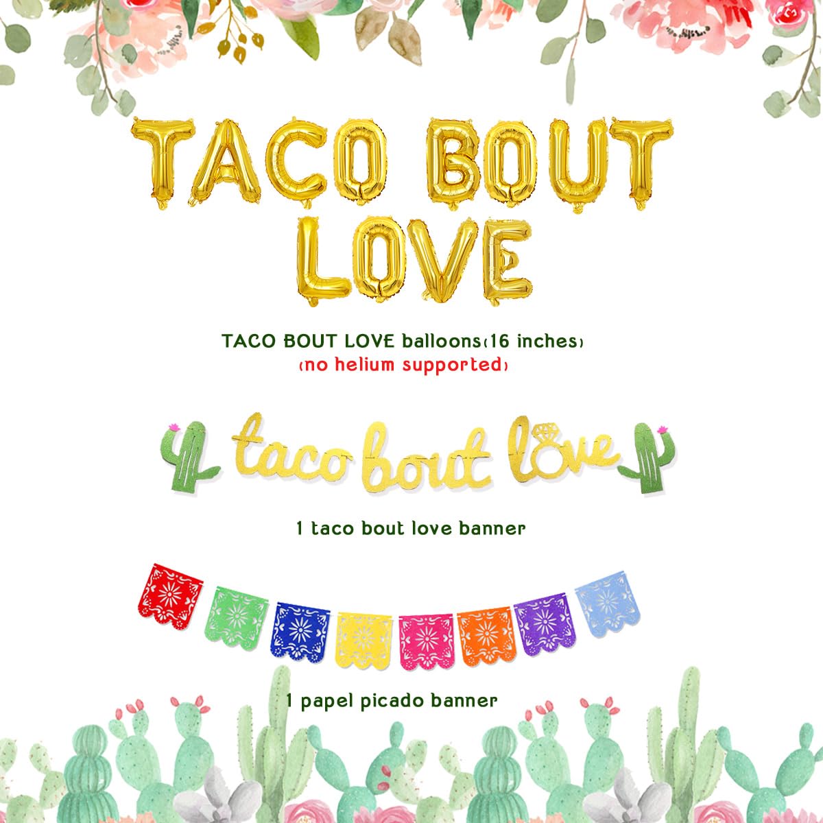 Fiesta Bridal Shower Decorations Mexican Taco Bout Love Balloon Cactus Garland Papel Picado Banner for Engagement Bachelorette Party