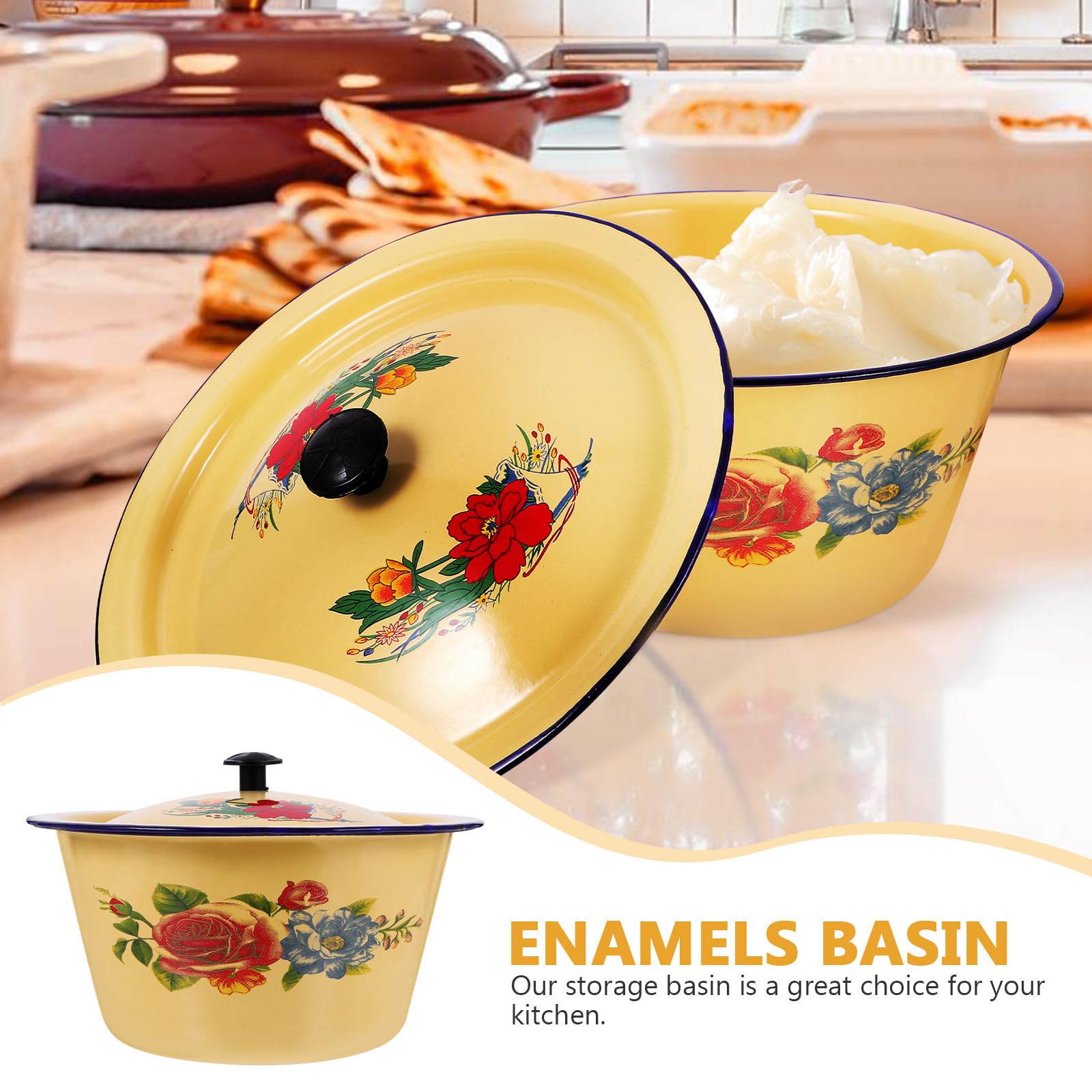 Retro Flower Enamel Stew Stockpot: Non- Stick Ceramic Coated Low Stockpot Stew Pot with Lid 16cm Quart Stockpots Soup Casserole Pasta Milk Sauce Pot for Kitchen Cooking 18CM