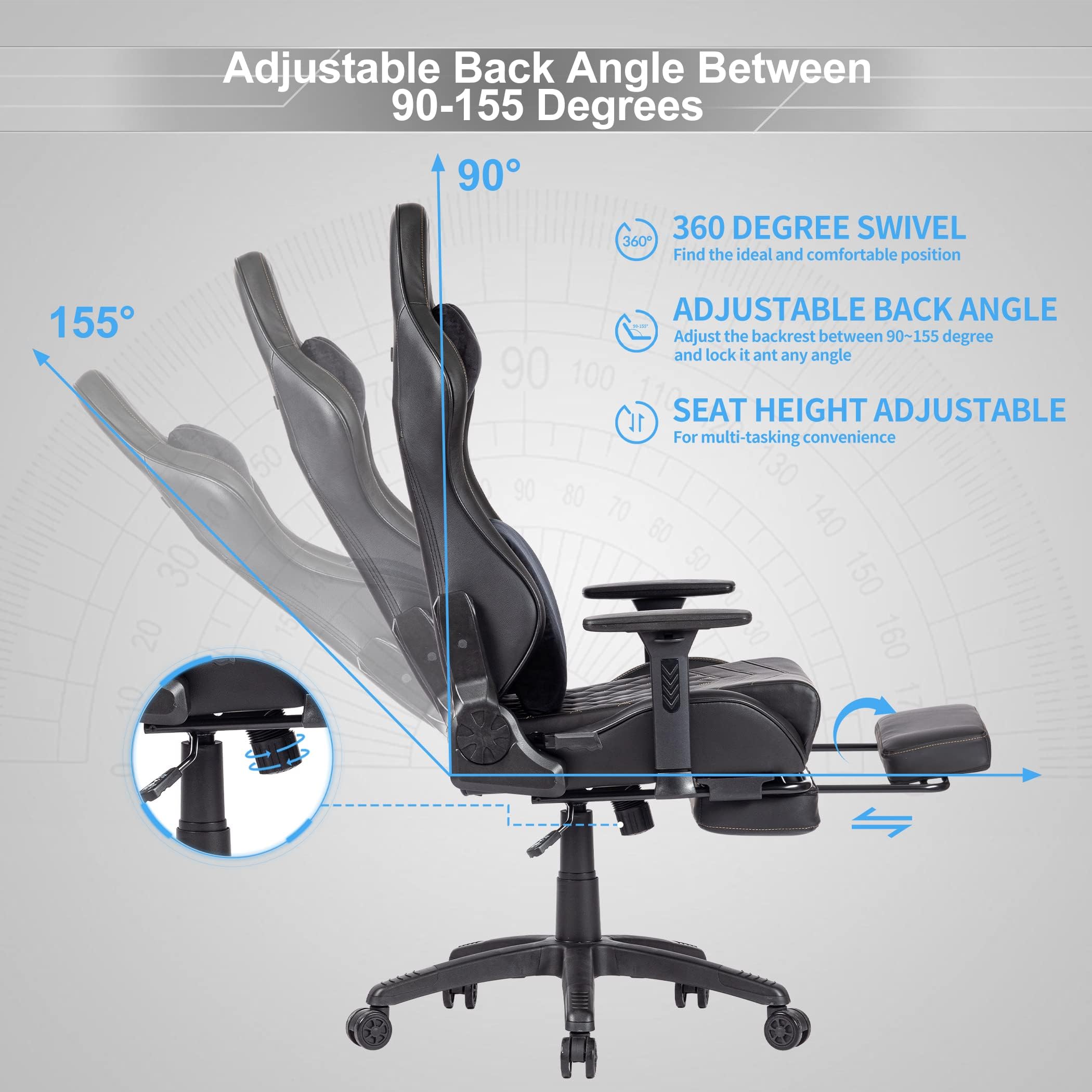 Blue Whale Massage Gaming Chair for Adults, 350LBS Office Chair with Retractable Footrest, Adjustable Armrest, Classic PU Leather Big and Tall Ergonomic Computer Chair