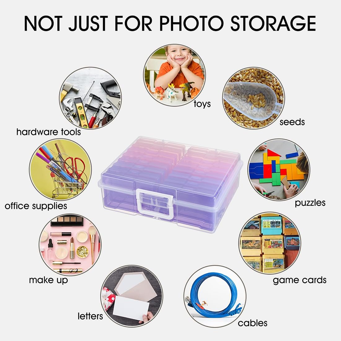 Naivees 4" x 6" Plastic Photo Storage Case with 16 Inner Photo Containers Boxes Greeting Cards Containers Boxes Storage, Seed Storage Perfect for Storing Pictures,Photos and Cards (Pink & Purple)