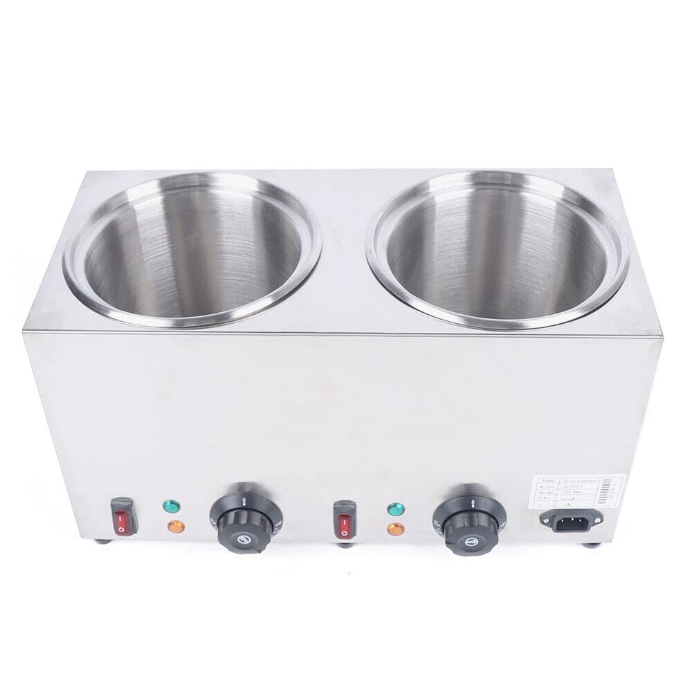 Electric Cheese Dispenser, 2l*2 Capacity Hot Fudge Warmer ,Cheese Dispenser Warmer with Pump ,Stainless Steel Hot Cheese Dispenser for melting melted butter, fudge, cheese, caramel, butter topping