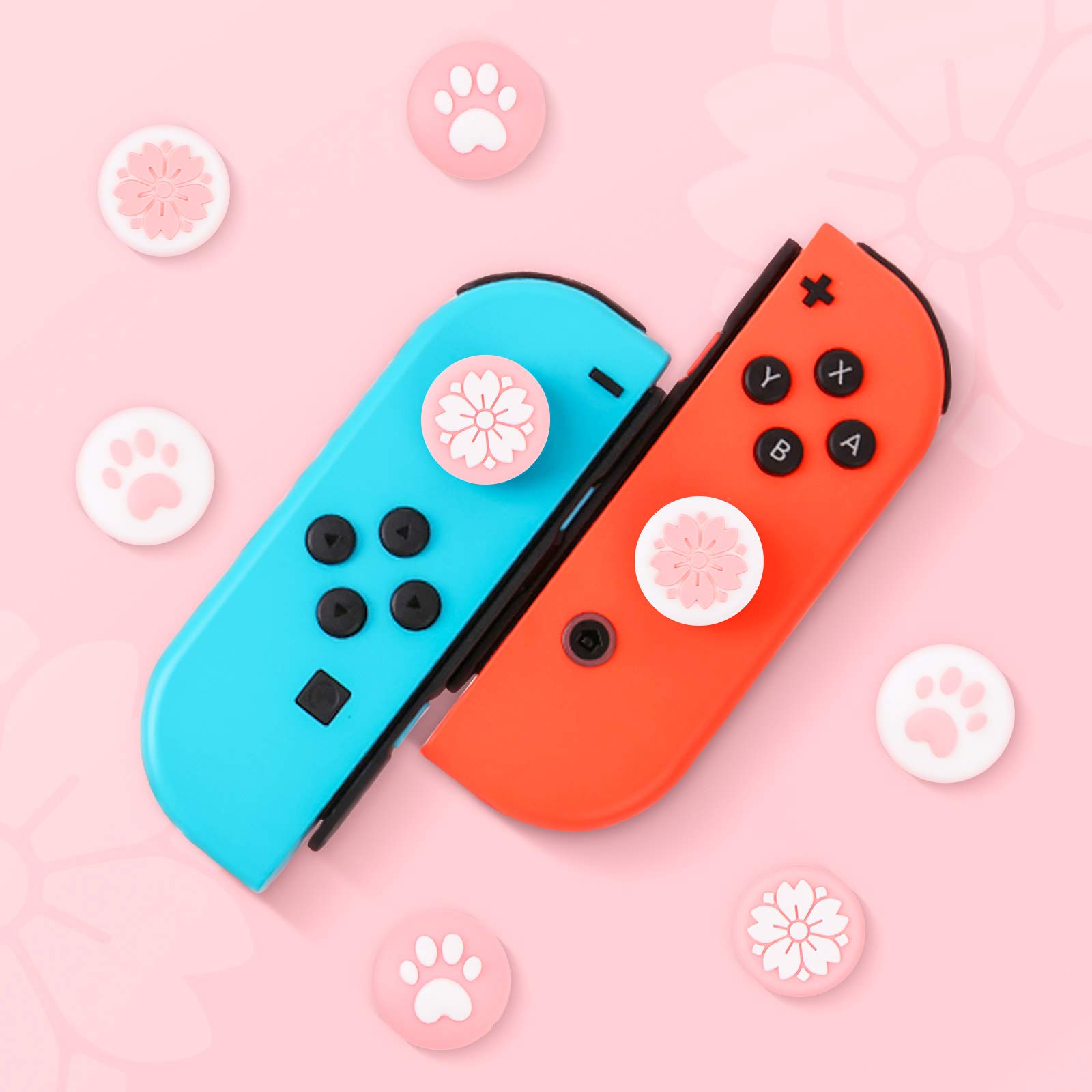 BENBO 8PCS Thumb Grip Caps, Cat Claw Design and Analog Sakura Grips Joystick Caps for Nintendo Switch & Switch Lite, Silicone Cover for Joy-Con Controller