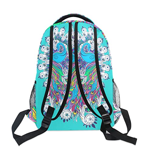 Colorful Peacock Blue School Backpack Bookbag for Boys Girls Teens Casual Travel Bag Computer Laptop Daypack