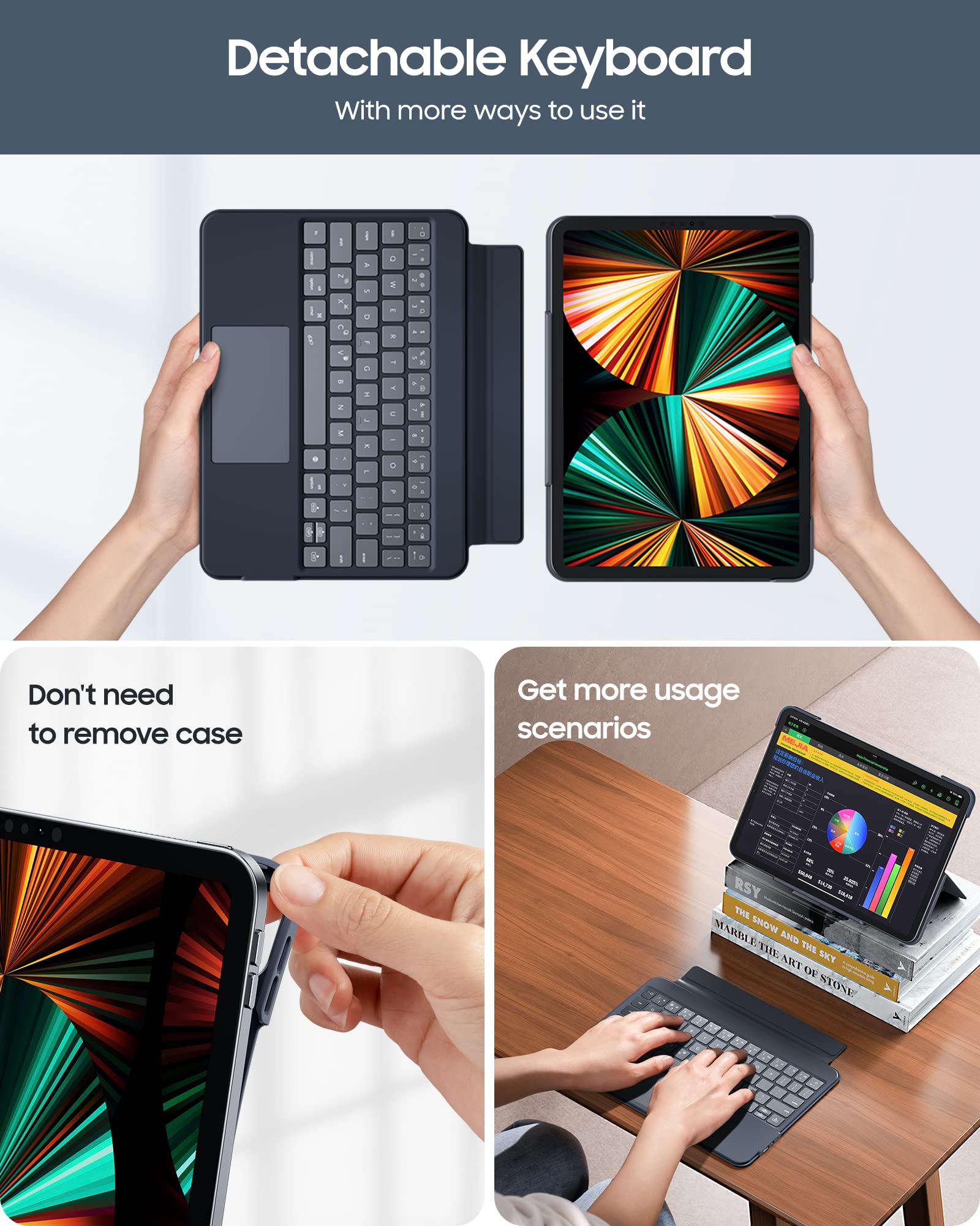 BENKS iPad Detachable Keyboard Case for iPad Pro 12.9 inch (6th, 5th, 4th, 3rd Gen) with Touchpad, Kickstand and Pencil Holder, Ultra Thin & Slik Design - (2022/2021/2020/2018)