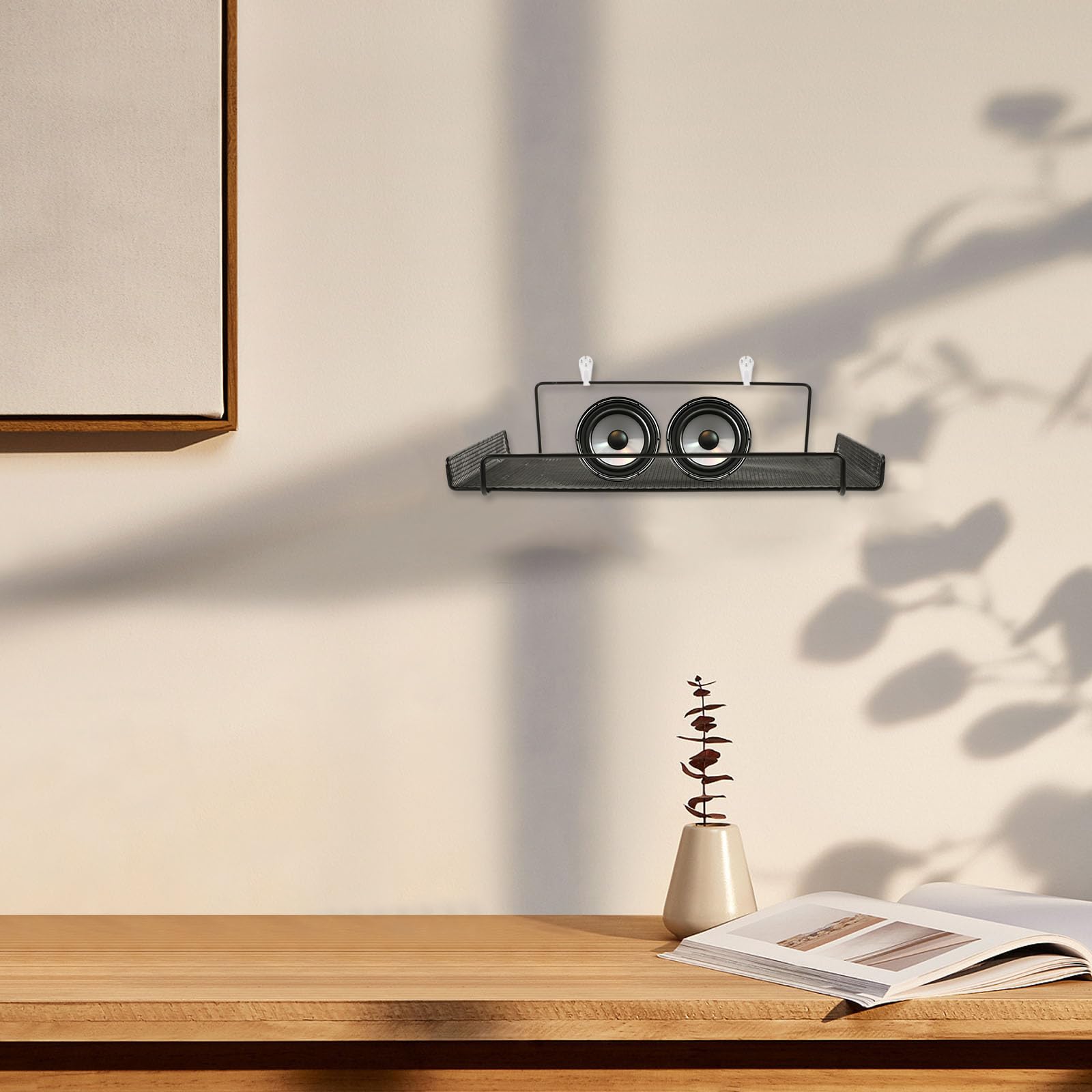 FOMIYES Projector Stand Wall Floating Shelves WiFi Router Storage Box TV Set Shelf Wall Hanging Plug Board Bracket Cable Storage Organizer for Bedroom Living Room Black Projector Mount