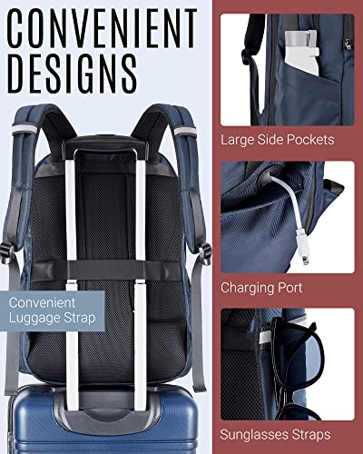LIGHT FLIGHT Laptop Backpack for Men, Travel Backpack for Men Women bag with Charging Port Fits 17.3 Inch Computer, 40L Back Pack for Business Work College, Dark Blue