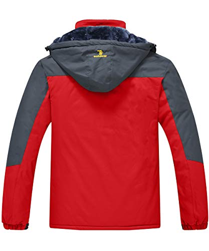 JINSHI Men's Snow Jacket Waterproof Ski Jackets Winter Hooded Mountain Fleece Jacket (Red,M)