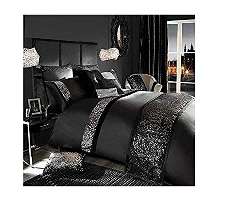 finaldeals 5 Piece Sequin Black Egyptian Cotton Duvet Cover Set Comforter Set Quilt Cover Xmas Gift Bedding Wedding Gift King Cal.King 102" x 108"