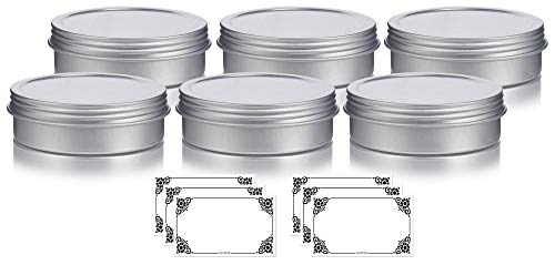 JUVITUS 2 oz Metal Steel Tin Flat Container with Tight Sealed Twist Screwtop Cover (6)