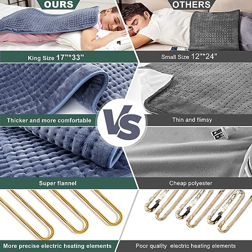 Heating Pad for Back Pain Relief, Extra Large 33 x 17", Portable Heating Pad for Shoulder, Neck, Cramp, Menstrual Pain, with Upgraded 6 Timer & 6 Temperature Controller