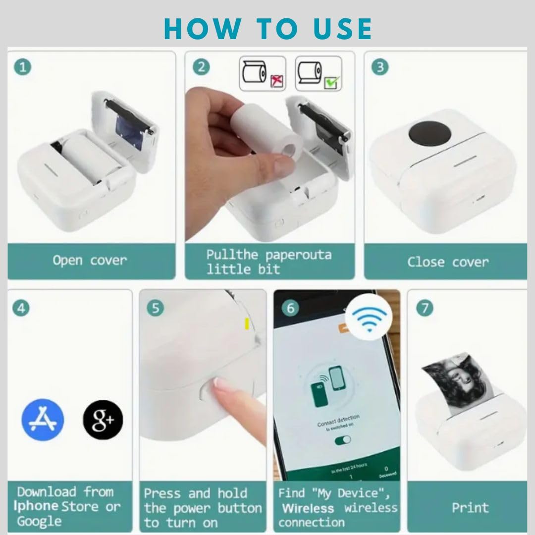 TRENDPJA - Mini Printer, Sticker Maker Machine, Bluetooth Printer for Phone, Small Pocket Printer, Wireless Label Printer, Thermal Mini Printer, Bluetooth Photo Printer for Scrapbooks, and DIY Crafts
