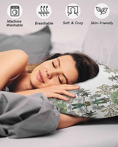 Edwiinsa Tropical Plants Pillow Covers King Standard Set of 2 20x36 Bed Pillow, Summer Lemon Tree Teal Peacock Plush Soft Comfort for Hair/Skin Cooling Pillowcases with Envelop Closure
