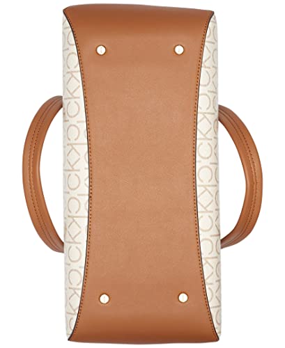 Calvin Klein Lucy Triple Compartment Tote, Vanilla/Khaki/Caramel Embossed
