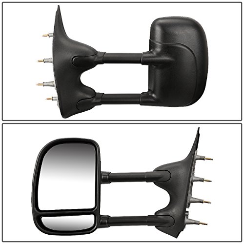 Pair of Black Textured Manual Telescoping Extenable Side Rear View Towing Mirrors Compatible with Ford E-Series 03-14
