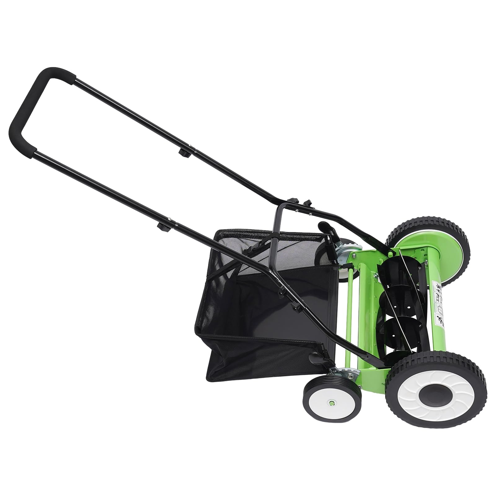 BANLICALI Grass Trimmer, 16-Inch 5-Blade Cordless Manual Reel Lawn Mower with Grass Collection Basket and Wheel, 9-Position Adjustable Height (1.34"-2.52"), Weed Wacker for Home Lawn Edger Green