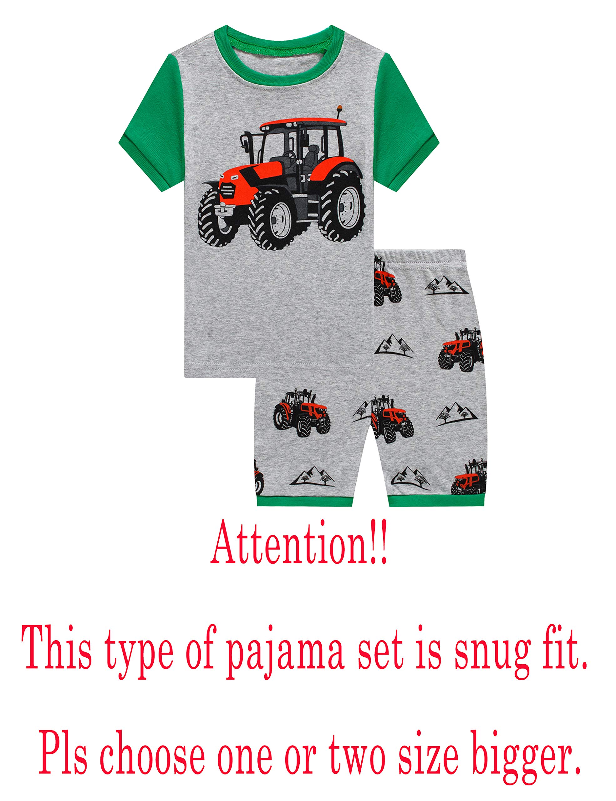 KikizYe Little Boys Tractor Summer Pajamas Kids Short Sleeve Cotton jammies Size 5