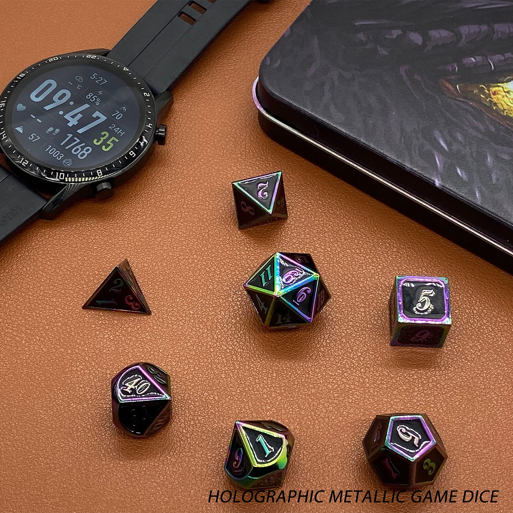 Mental DND Dice Set, D and D Dice Set, Dungeons and Dragons Dice Set with Case, D&D Dice, Dice DND, D4, D6, D8, D10, D12, D20 (Black)