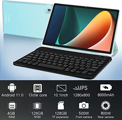 Tablet 10 inch Latest 128 GB ROM Android 11 Q10PRO Tablets:4GB RAM|5G/4G Wi-Fi|Octa-Core|8000mAh|Bluetooth|Google Certified Tablet with Keyboard, Mouse, Earphones etc./Support Split Screen-Green
