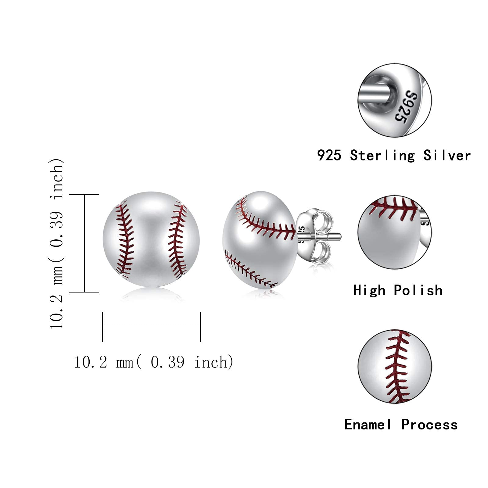 Baseball Stud Earrings Softball Dodger 925 Sterling Silver Jewelry Gifts for Unisex Women Men