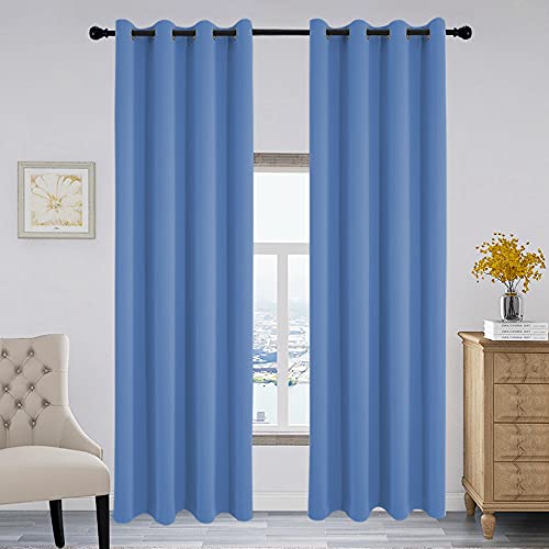 QSYFCTTEX Blackout Curtains for Bedroom - Grommet Thermal Insulated Room Darkening Curtains for Living Room Set of 2 Panels (42 x 96 Inch, Light Blue)