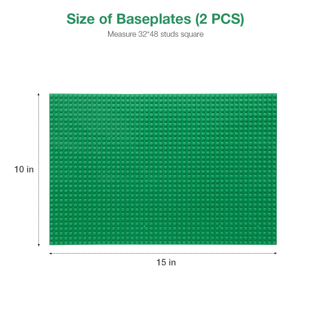 Lekebaby Classic Baseplates 10 x 15 in for Building Bricks 100% Compatible with All Major Brands-Baseplate, Playing and Displaying Creations, Building Base Accessory for Kids and Adults 2 Pack(Green)