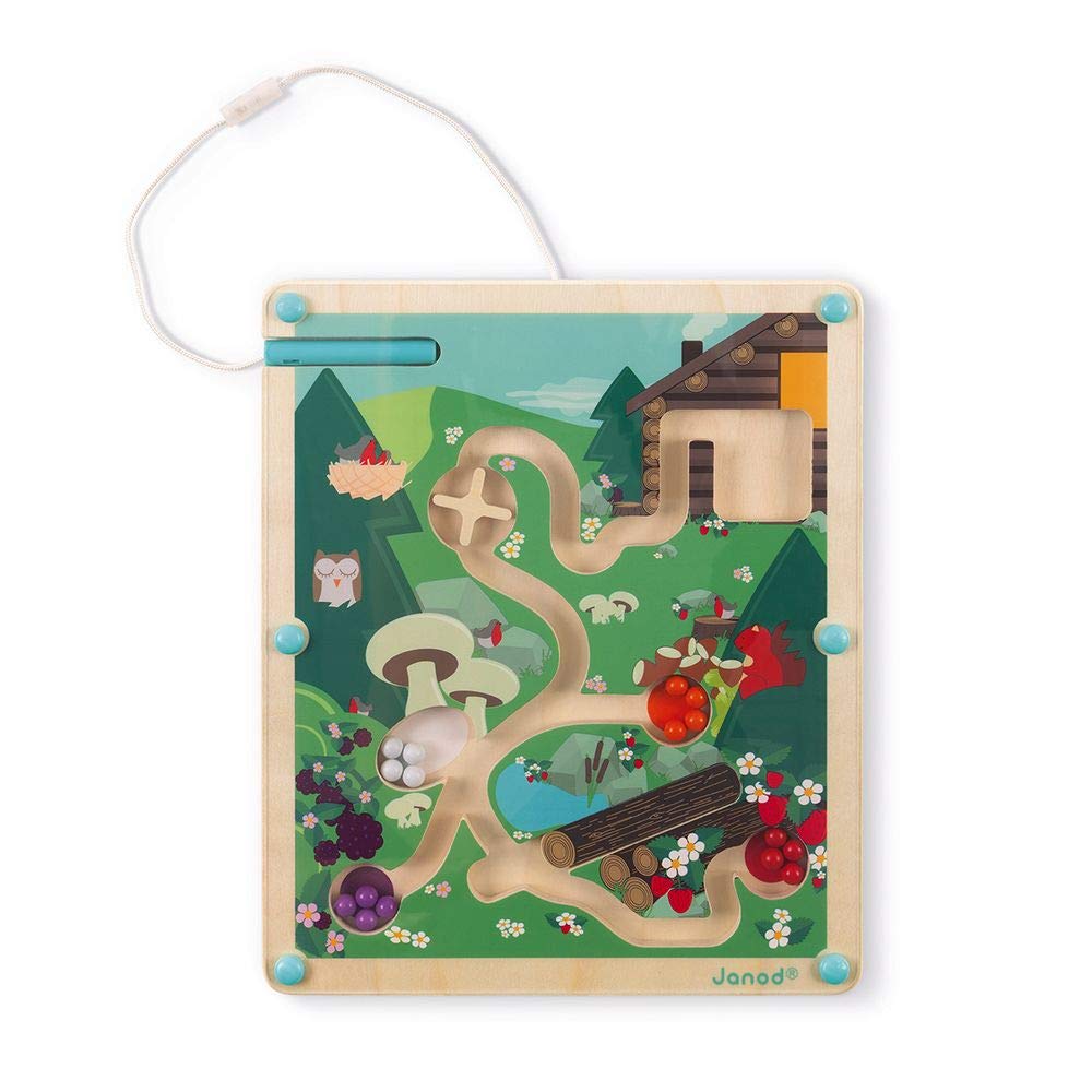 Janod - Wooden Forest Magnetic Ball Labyrinth - Develops Fine Motor Skills and Concentration - Dimensions: 8,3 inch X 9.8 inch - Fsc-Certified - Suitable for Ages 2 and Up, J05311