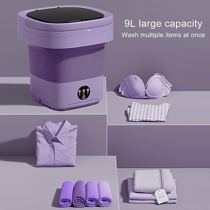 Boredbay Portable Washing Machine, 9L Large Capacity Small Washing Machine,Foldable Washing Machine with Spin-Dry Basket,Mini Washer (Purple)