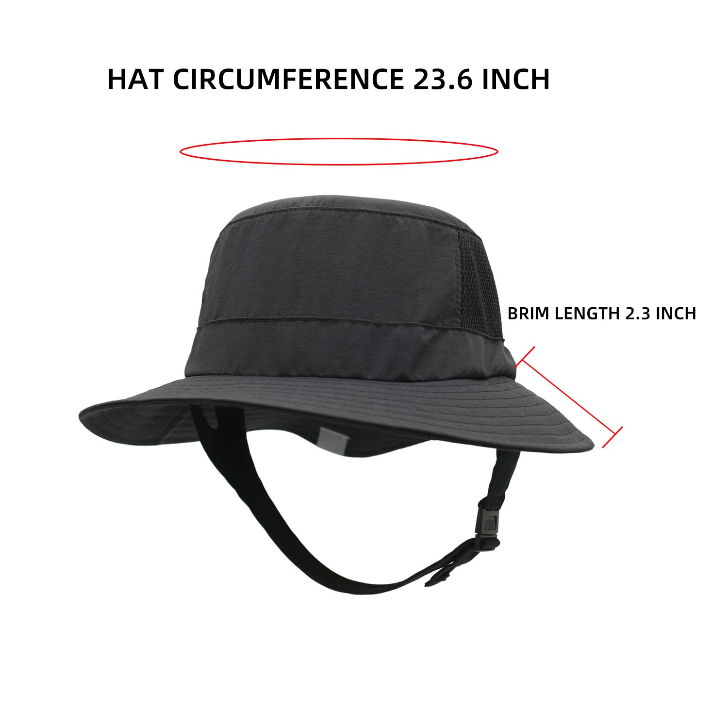 Bucket Surf Hat for Men Women Cooling Wide Brim Large Head Sun Hat UV Protection Waterproof Breathable Adjustable Strings Black