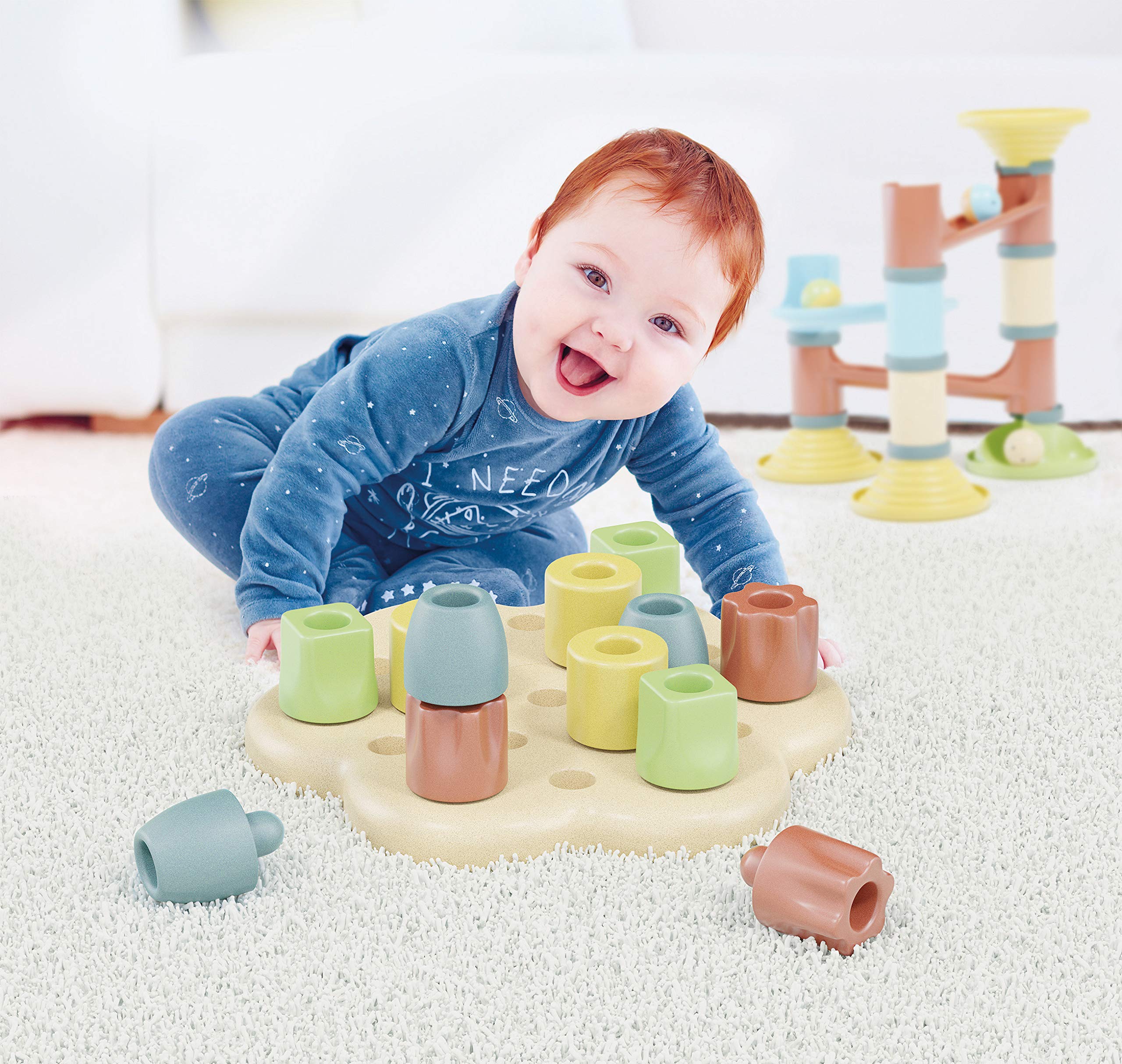 Quercetti Chunky Peggy PlayBio Stacking Toy - Classic Play for Motor Skill Development, Made with Recyclable Bioplastic, for Toddlers and Little Kids Ages 1-3 Years