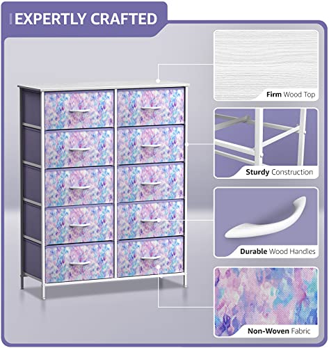 Sorbus Kids Dresser with 10 Drawers - Storage Unit Organizer Chest for Clothes - Bedroom, Kids Room, Nursery, & Closet - Steel Frame, Wood Top & Handles, and Easy Pull Fabric Bins