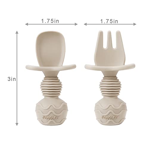 PandaEar 6 Pack Silicone Baby Spoons and Fork Feeding Set- Anti-Choke First Self Feeding Utensils for Baby Led Weaning Ages 3 Months