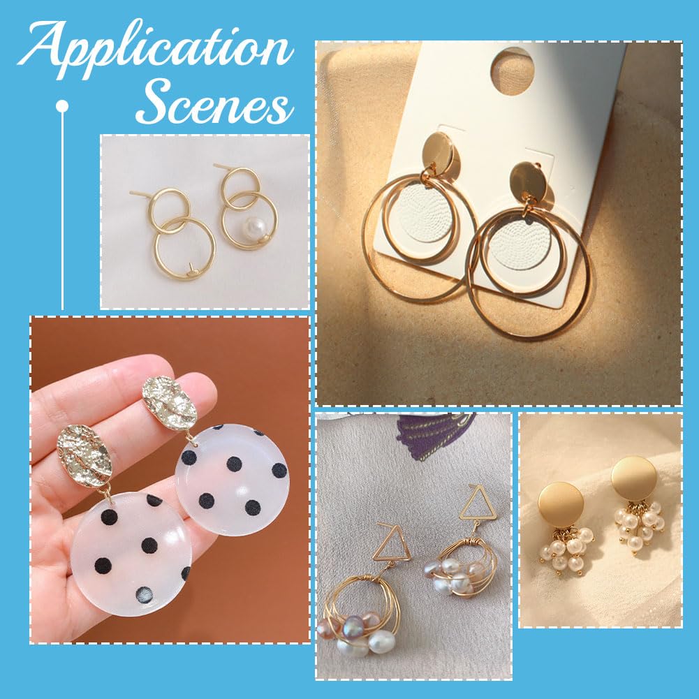 BENECREAT 8 Pairs 8 Style 18K Real Gold Plated Geometric Brass Stud, Round Triangles Stud Earring Findings with Loops and 20Pcs Plastic Ear Nuts for Earring Making, Pin: 0.8mm