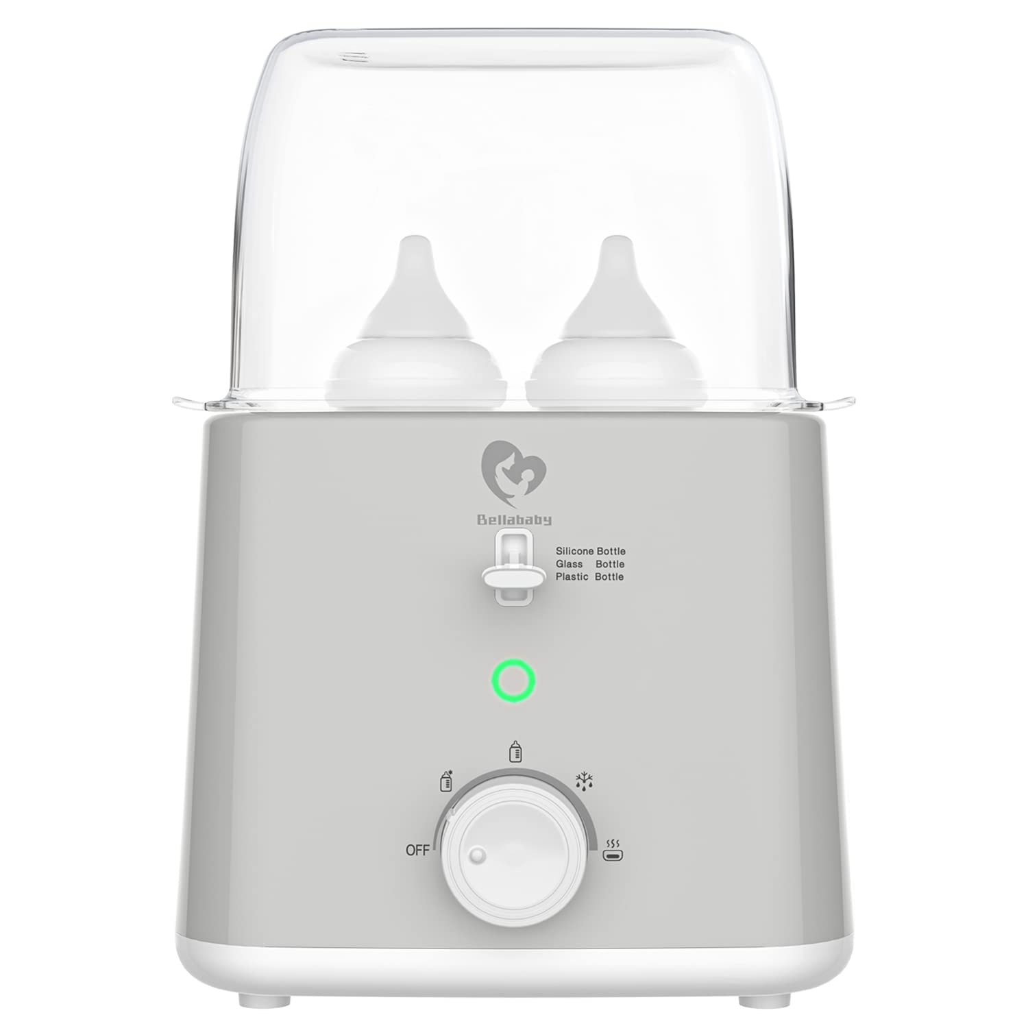 Bellababy Double Bottle Warmer, Fast Breastmilk/Formula/Food Heater, Accurate Temperature Control, Retain Nutrition Perfectly, Reminder When Bottle Ready, 24 Hours Keep Warm (Grey)