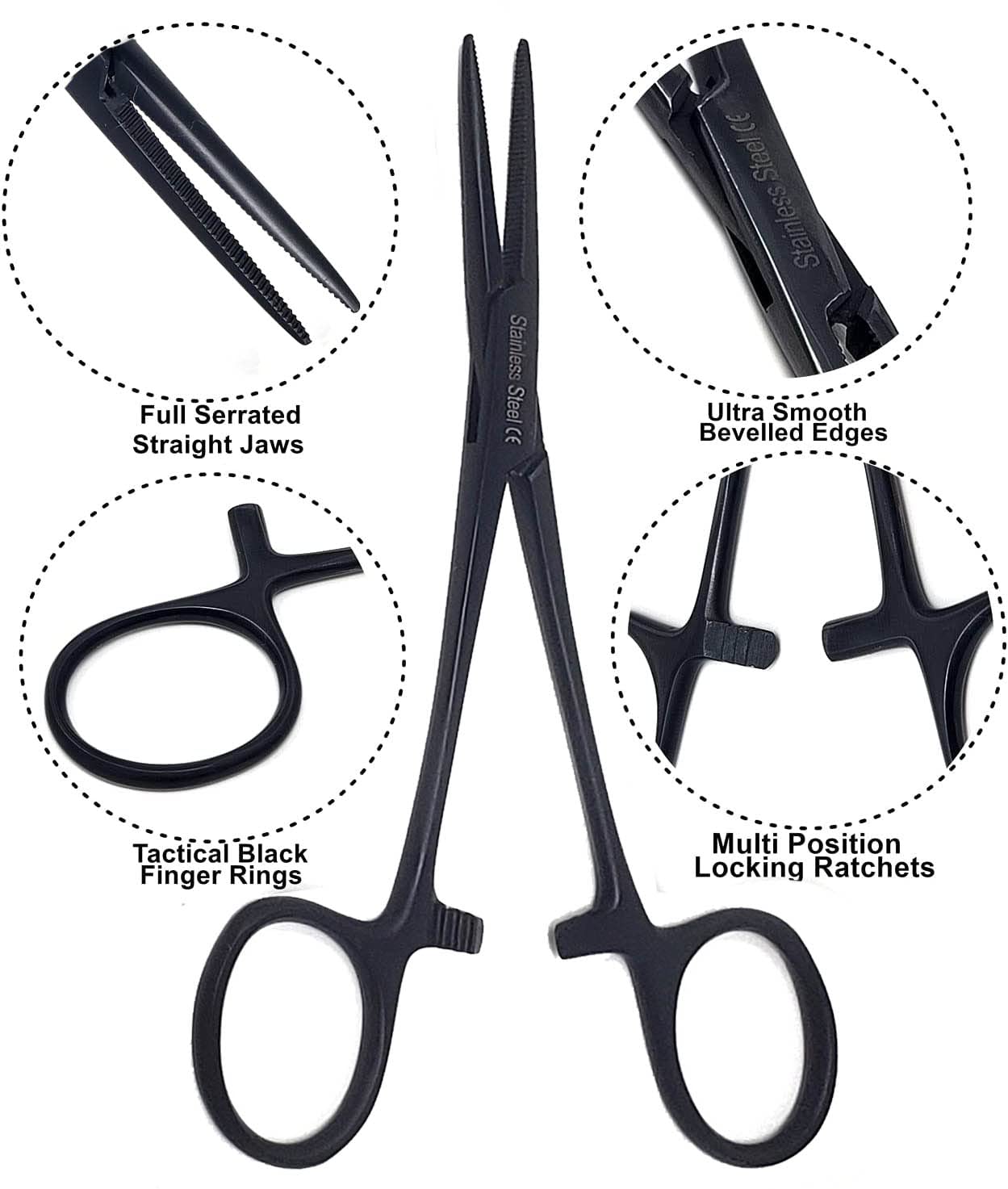 Dog Pet Ear/Nose Hair Puller Grooming Hemostat Locking Forceps Pliers, 5.5" (14cm), Straight (Black)