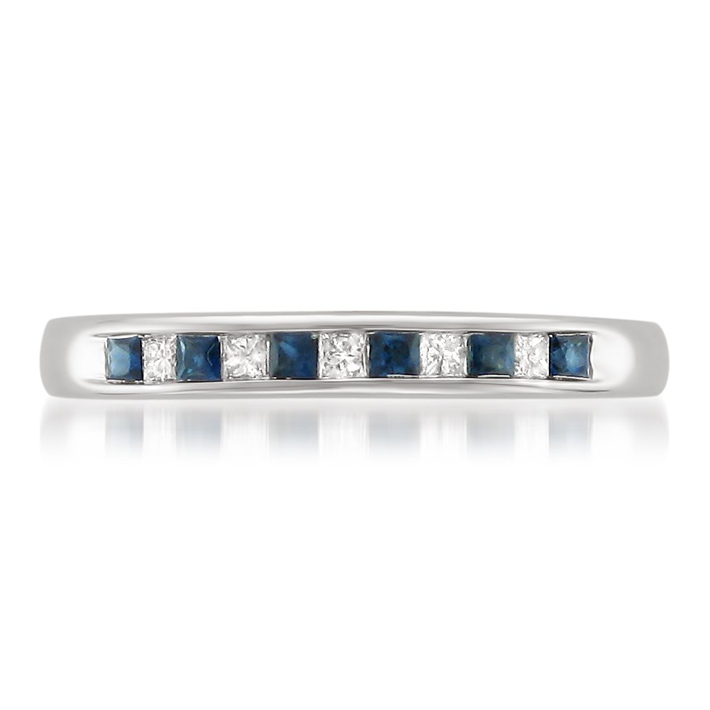 Beyond Brilliance 1/3 Carat Channel-Set Princess Cut Diamond and Blue Sapphire Wedding Band Ring in 14K White Gold (H-I, I1-I2)