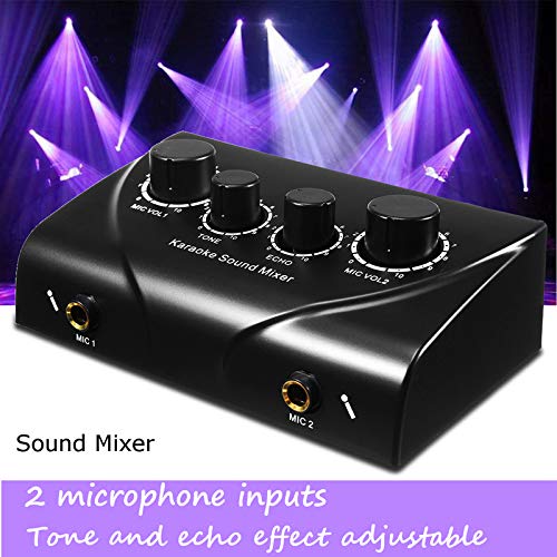 Baoer Karaoke Sound Mixer Audio System Dual Mic Input Portable Mini Digital Karaoke Machine Mixer for Family KTV Black