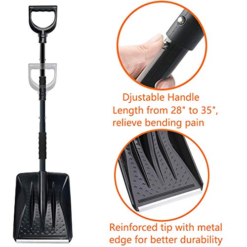 Elefama 3-in-1 Snow Shovel Kit for Car Emergency Driveway Snow Removal with Ice Scraper and Snow Brush Window Windshield Portable Collapsible Snow Shovel for Backyard Trucks SUV Deck Stairs