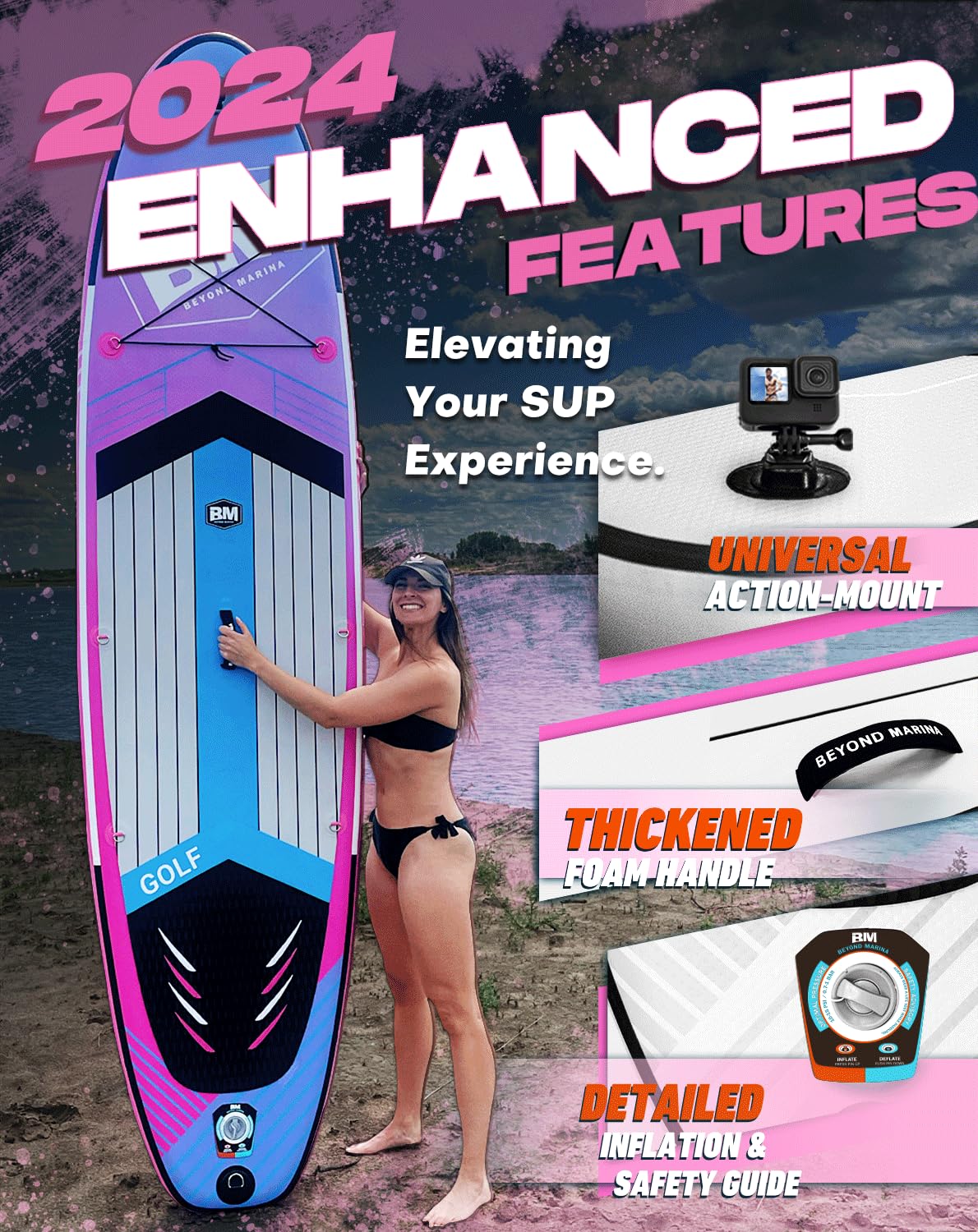 BEYOND MARINA Inflatable Paddle Board Stand Up Paddle Board, 10'6"x32"x6" Featherlight Sup Board for Youth & Adult | Premium Double Action Pump, Backpack, Fiberglass Paddle, Leash, Mint