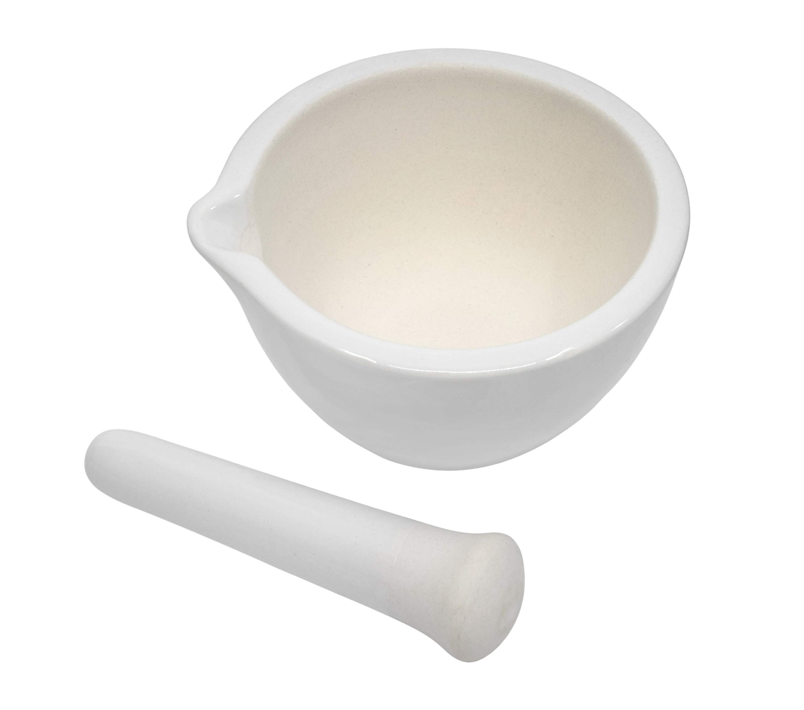 EISCO Porcelain Mortar & Pestle Set, 18oz (550ml) - Unglazed Grinding Surface - Excellent for Kitchen or Laboratory - Grinds Powdered Chemicals, Herbs & Spices - Pill Crusher - White Labs