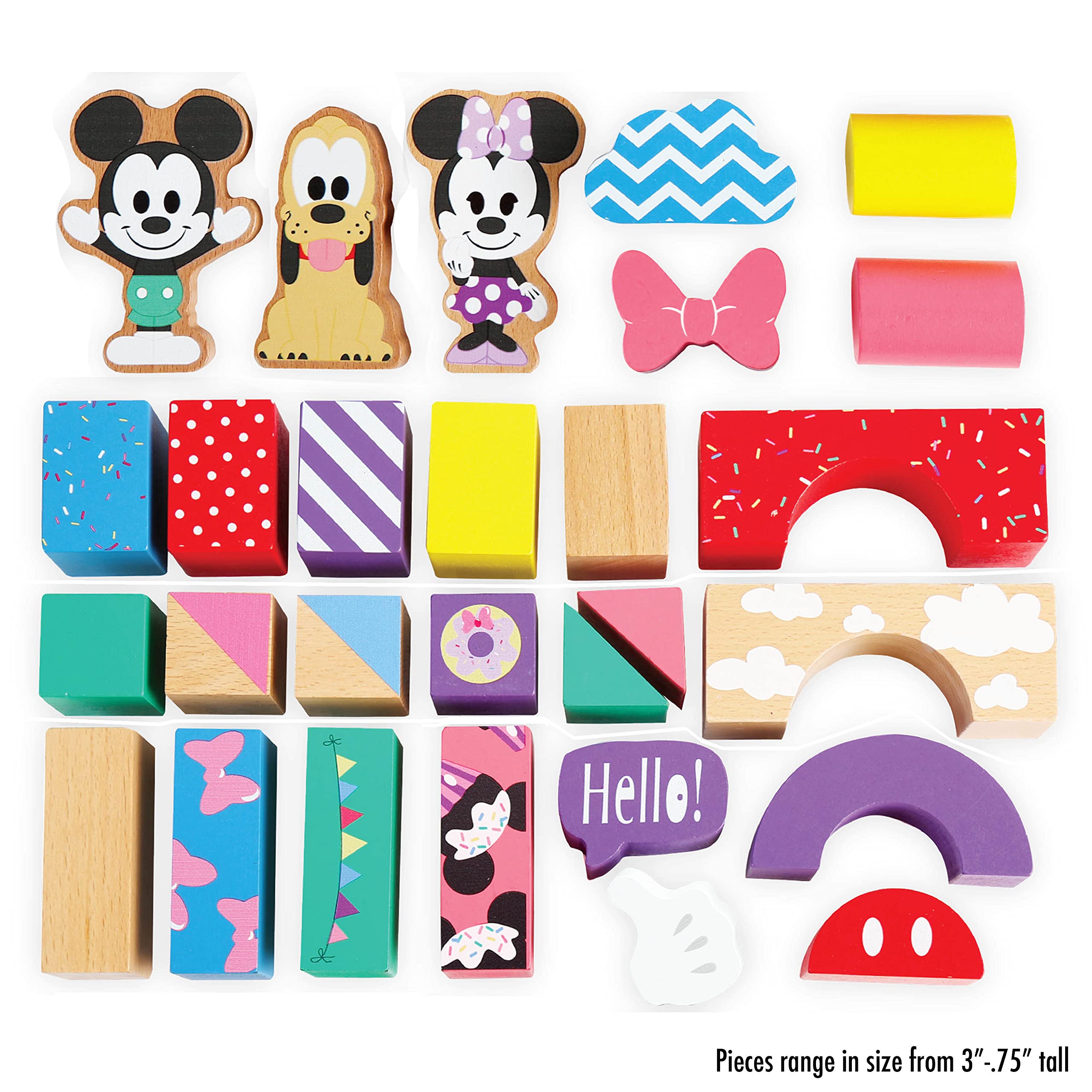 Just Play Disney Wooden Toys Mickey Mouse & Friends Block Set, 28-Piece Set Includes Mickey Mouse, Minnie Mouse, and Pluto, Kids Toys for Ages 18 Month