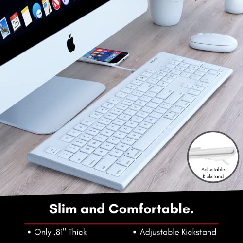 Macally Full Size USB Wired Keyboard for Mac and PC - Plug & Play Wired Computer Keyboard - Compatible Apple Keyboard with 15 Shortcut Keys for Easy Controls & Navigation of Macbook Pro/Air, iMac