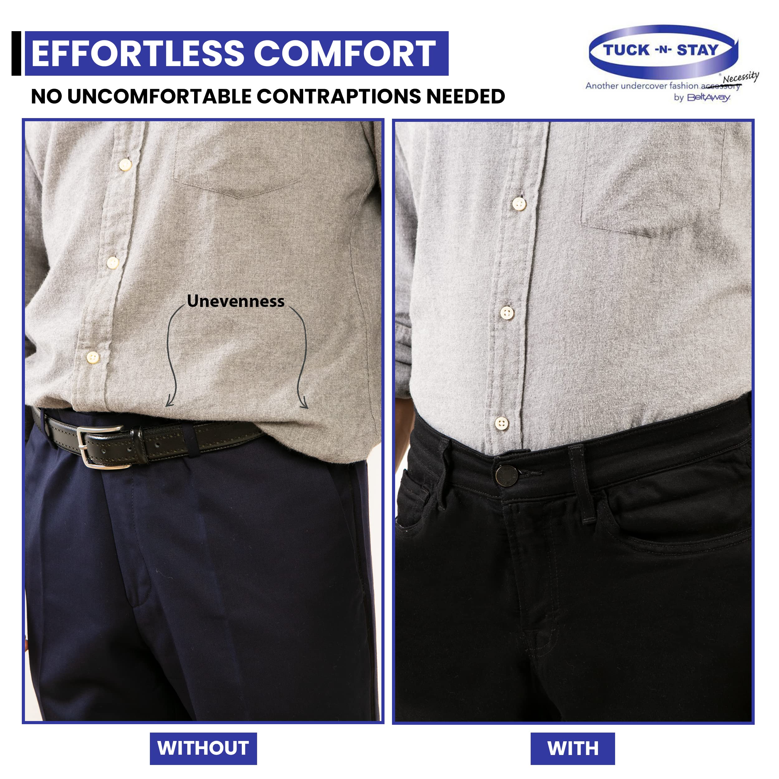 BELTAWAY Tuck N Stay Keep Shirts Tucked in Extra Gripping Shirt Stays for Men - Adjustable Stretch belt, Look Neat for Work, Dress, Casual