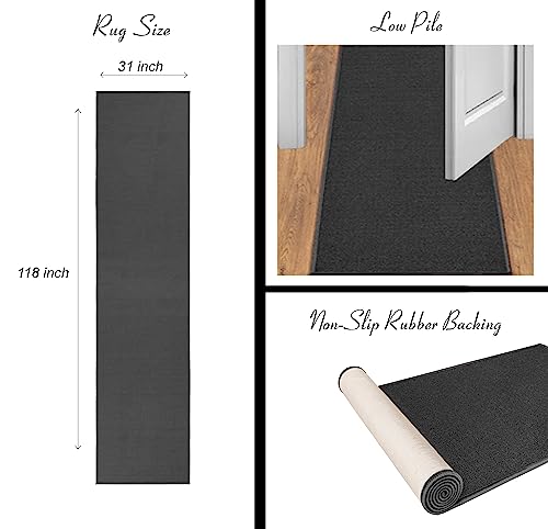 Machine Washable Leaves Design Non-Slip Rubberback 3x10 Traditional Runner Rug for Hallway, Kitchen, Bedroom, Living Room, 2'7" x 9'10", Brown