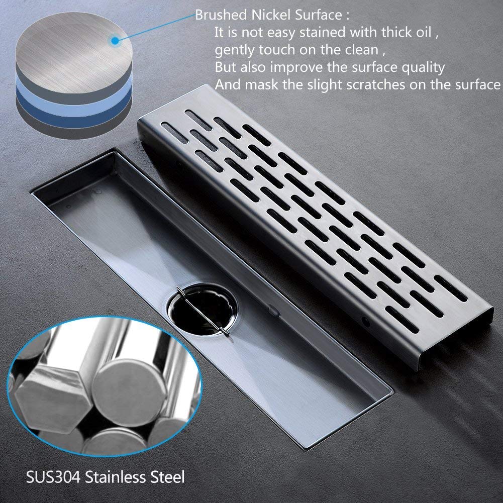 EMBATHER 12 Inches Shower Drain with Removable Strainers,PVC Shower Drain Base for Bathroom Floor Drain,Brushed Nickel Stainless Finished