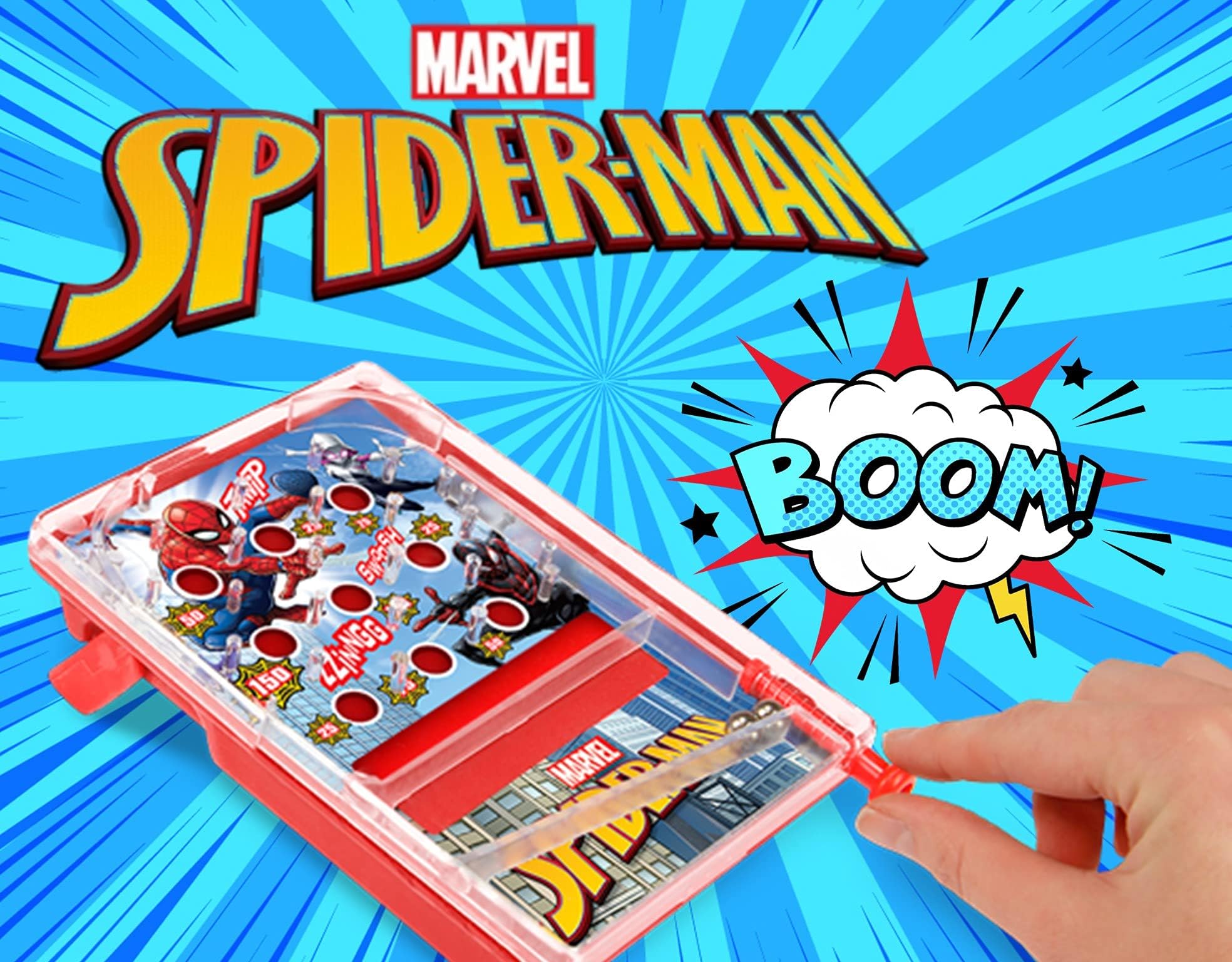 JARU Marvel Avengers & Spiderman Mini Pinball Machine for Kids (2 Toys) Handheld Games & Office Desk Games. Retro Vintage Toys Table Top Arcade Games. AB-6807-2
