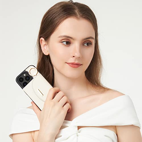 Keallce Case for iPhone 13 Pro Max 6.7'' 2021, Flip Wallet Case with Card Slots, Ring Stand Holder Kickstand, Folio Leather Protective Phone Cover for Women Compatible with iPhone 13 Pro Max 5G, Beige